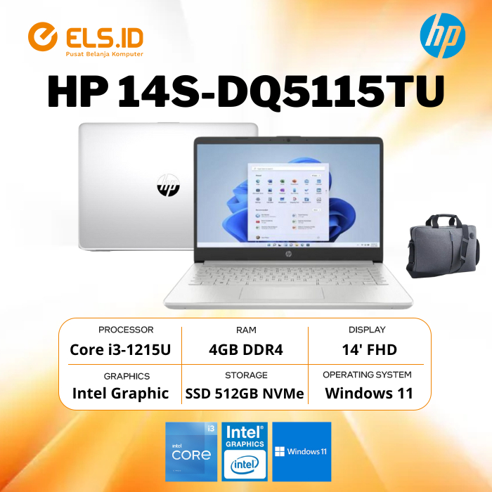 Jual HP 14S DQ5115TU Core i3 1215U 4GB SSD 512GB 14" FHD W11+OHS ...