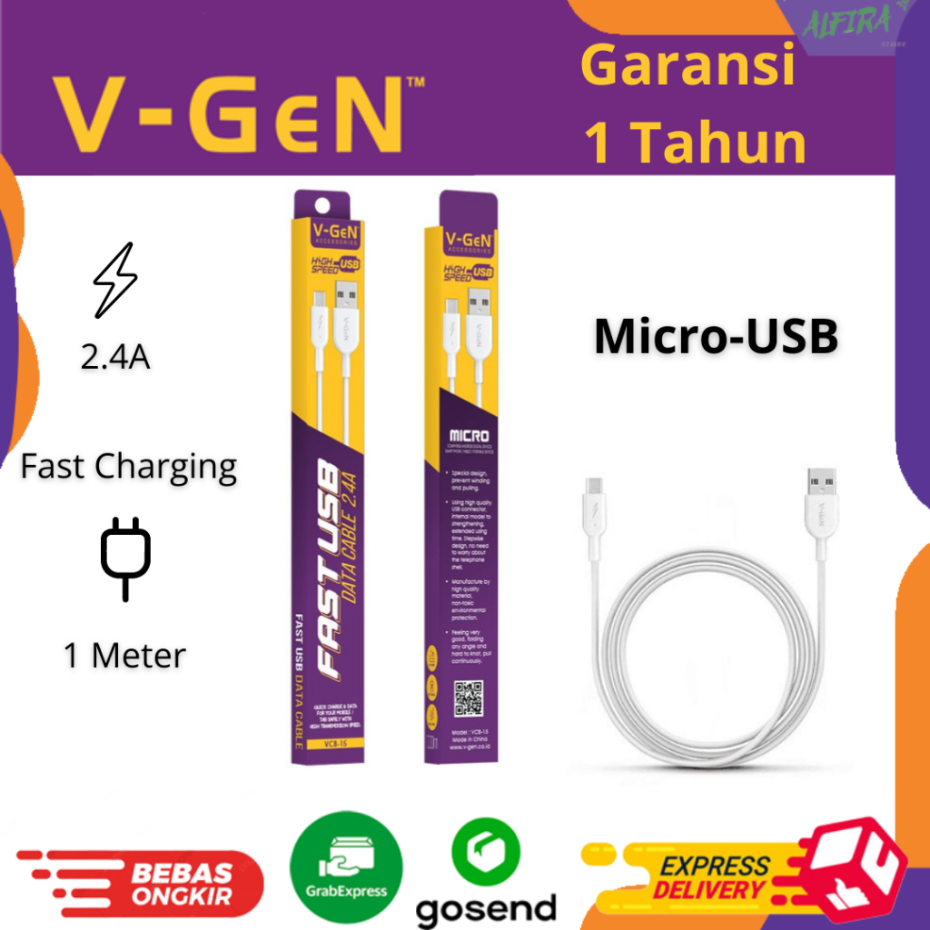 Jual VGEN KABEL DATA MICRO-USB V-GEN VCB-15 FAST CHARGING 100CM GARANSI ...