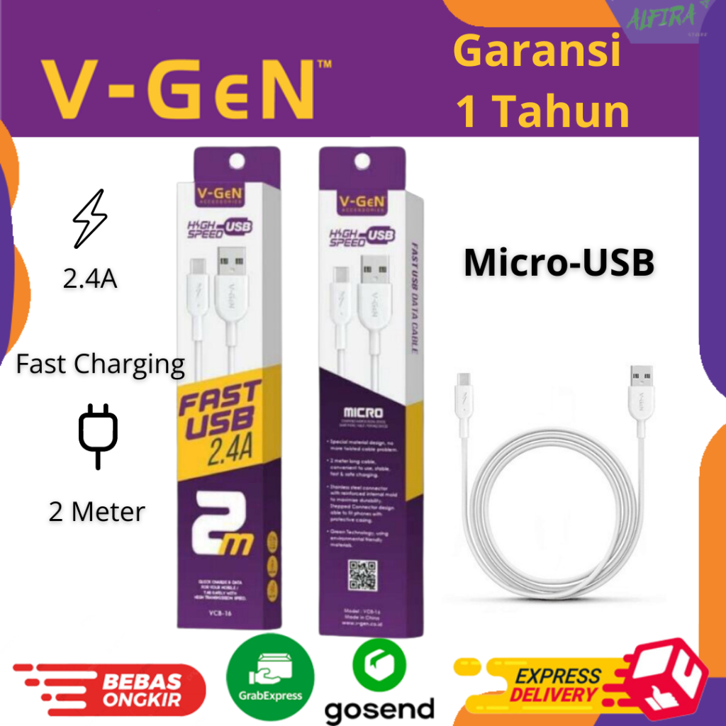 Jual VGEN KABEL DATA MICRO-USB V-GEN VCB-16 FAST CHARGING 200CM GARANSI ...