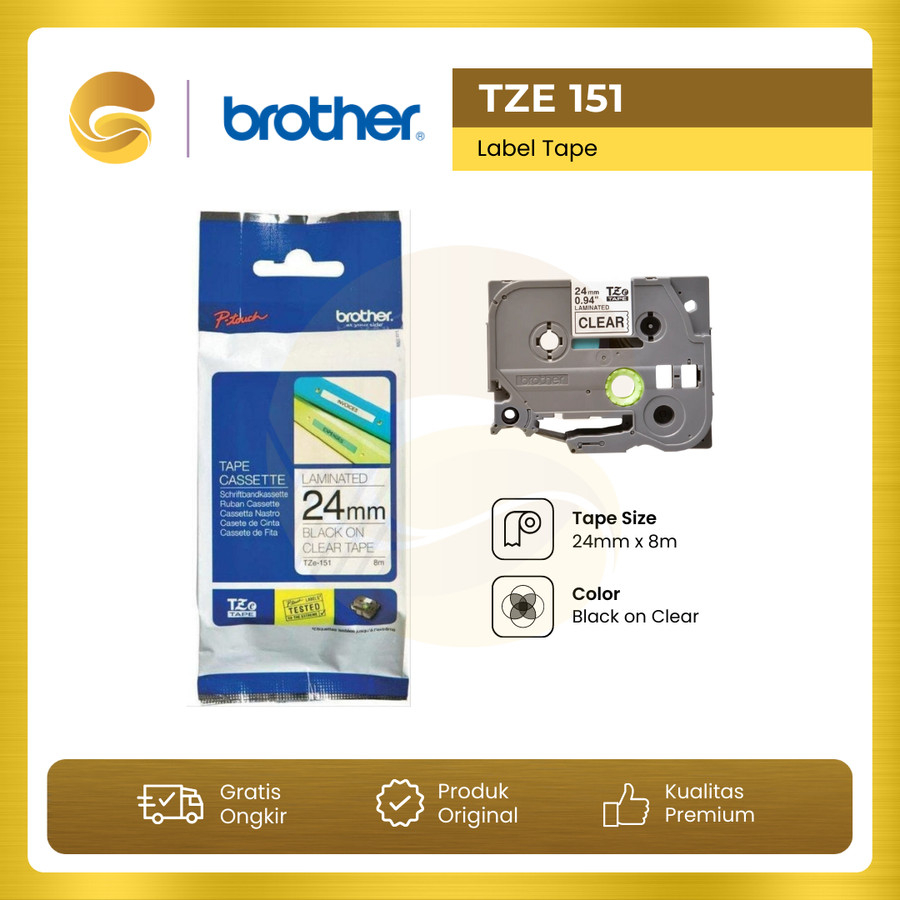 Jual BROTHER Label Tape TZE 151 24mm Black On Clear | Shopee Indonesia