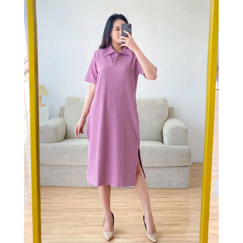 Jual DRES KOREAN KNIT SLIT DRESS VIRAL DRESS TERBARU CNY POLOS RIB RAJUT PREMIUM DRESS KERAH ...