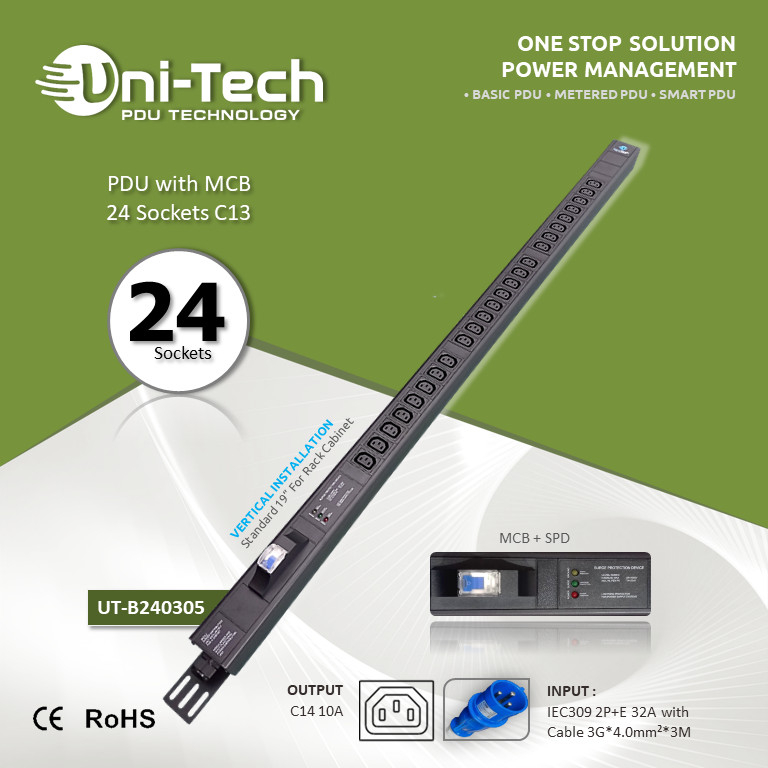 Jual Power Distribution Unit 24 Sockets C13 Style with MCB Input ...