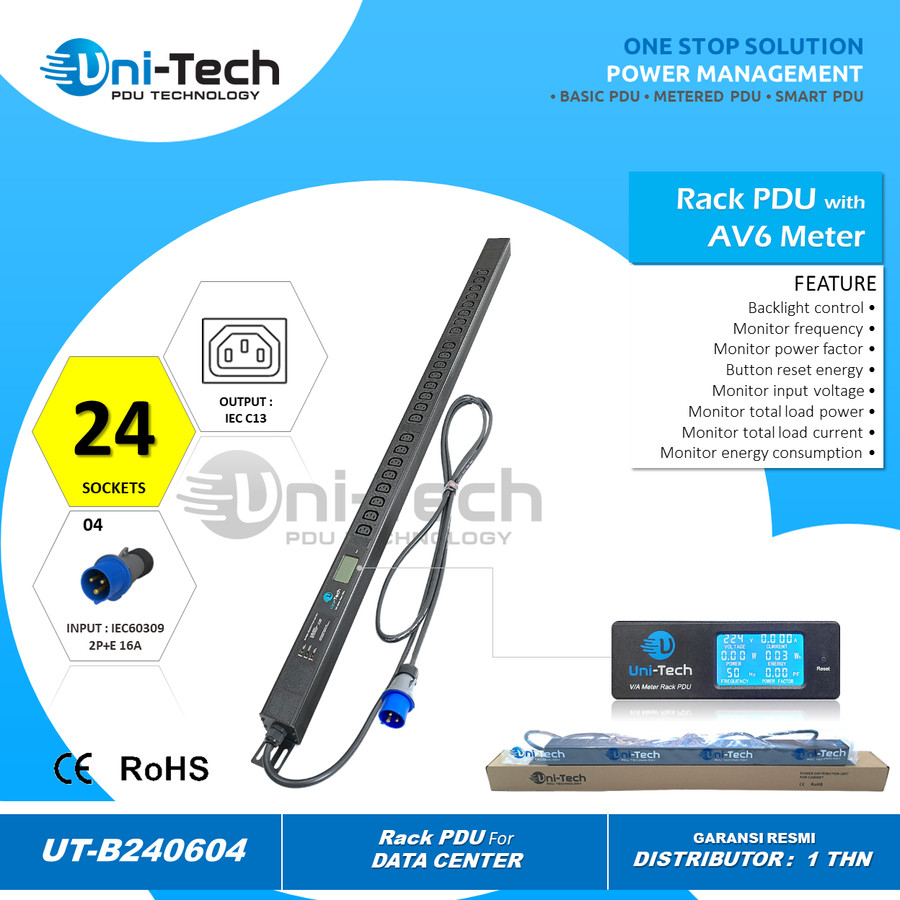 Jual Power Distribution Unit 24 Sockets C13 Style with AV6 Meter Input ...