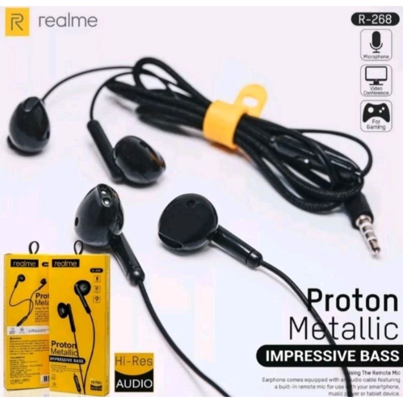 Jual Headset Realme R-100 R268 EXTRA BASS Earphone REALME 268 Handsfree ...