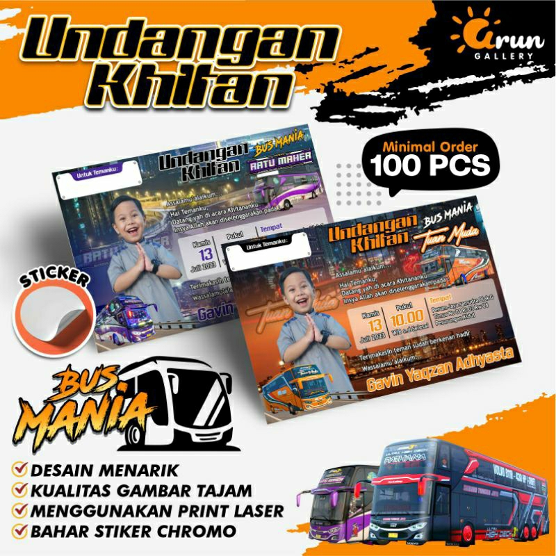 Jual STICKER UNDANGAN KHITAN ANAK TEMA BUS MANIA / BUS TELOLET / BUS ...