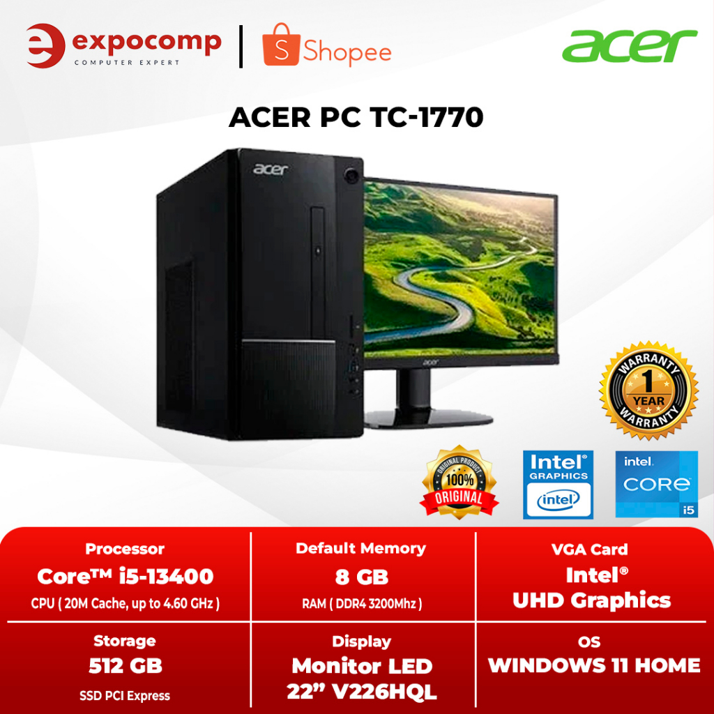 Jual ACER PC DESKTOPS TC-1770 INTEL CORE i5-13400 8GB 512GB W11+OHS ...