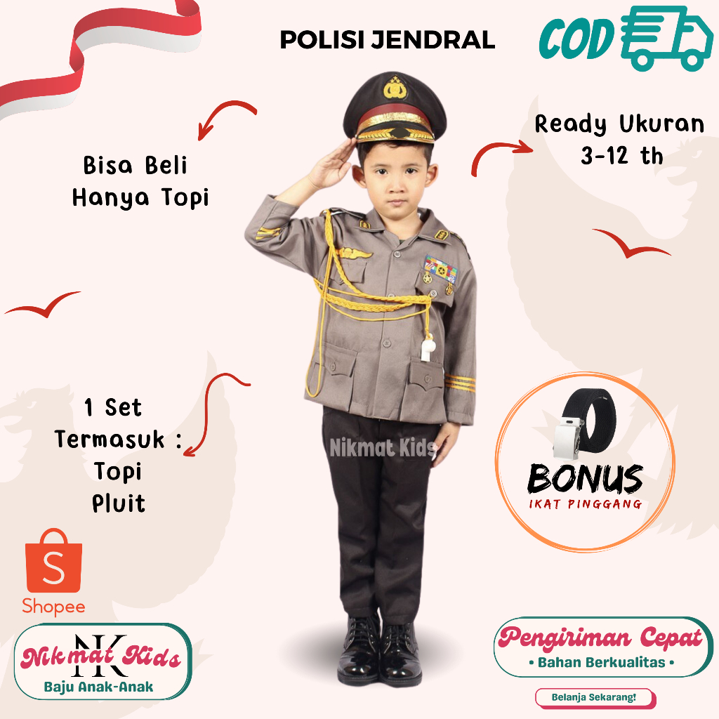 Jual Baju polisi anak jendral lengan panjang seragam polisi kostum ...