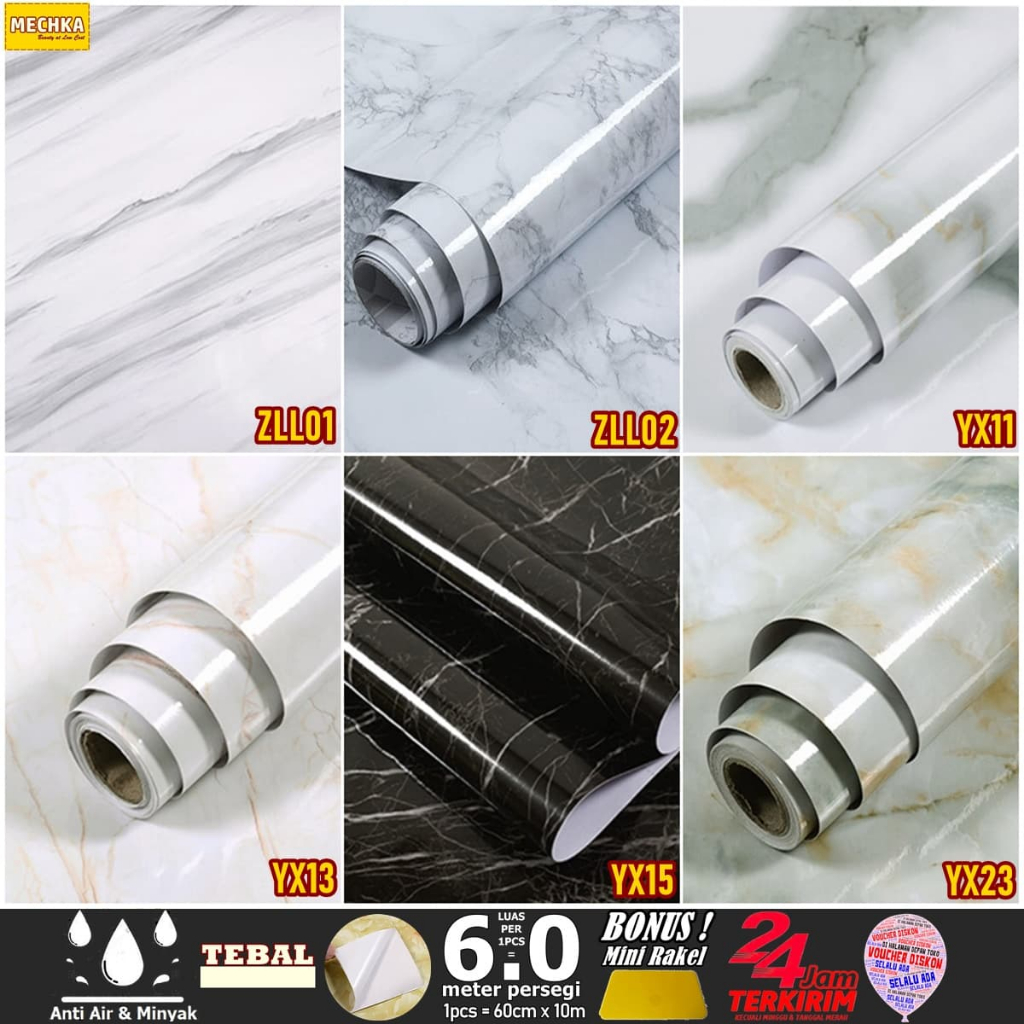 Jual Mechka PVC Sheet Sticker /10m motif Marmer Glossy Stiker Wallpaper ...
