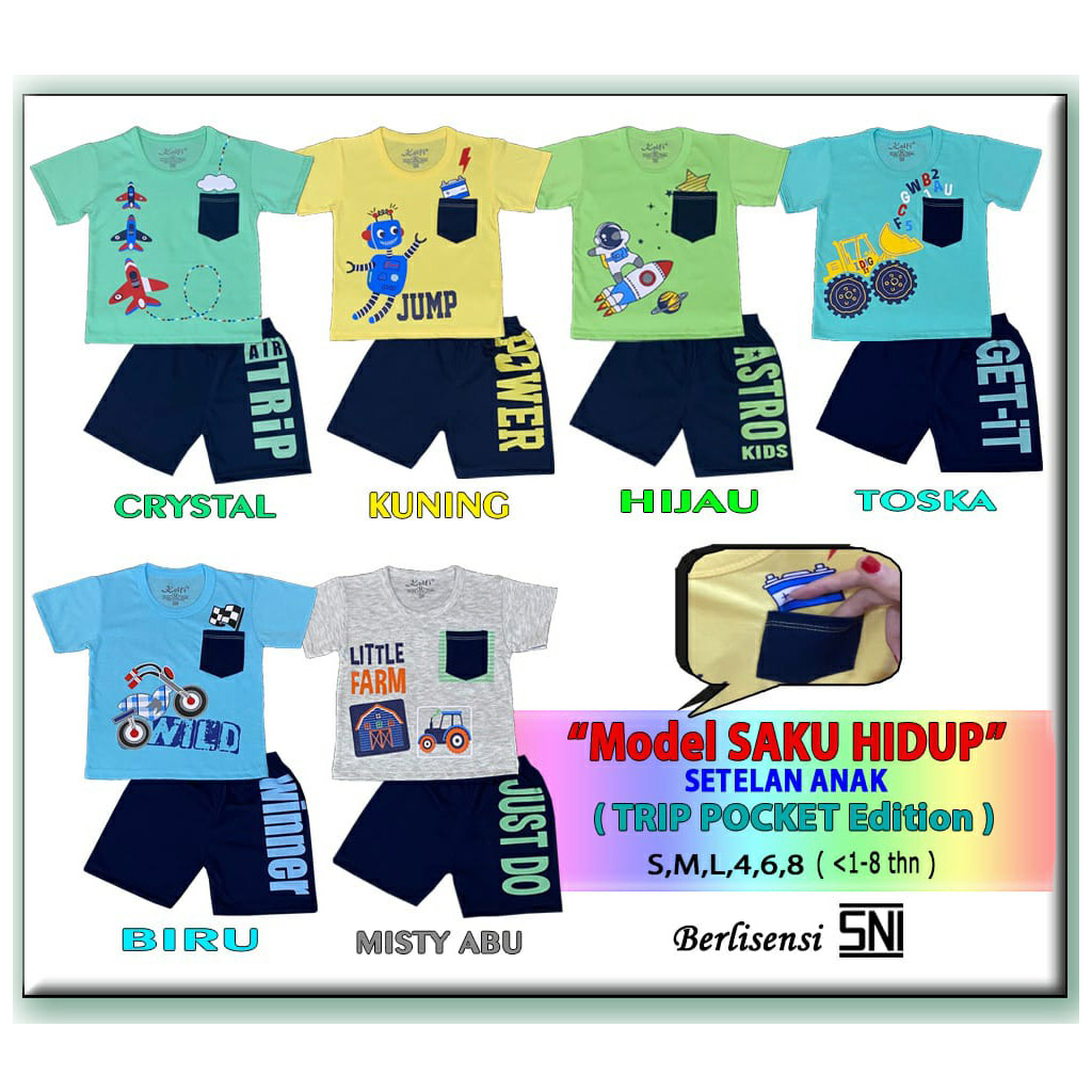 Jual SETELAN BAJU ANAK COWOK/CEWEK (UNISEX) USIA 1-8 TAHUN MODEL SAKU ...