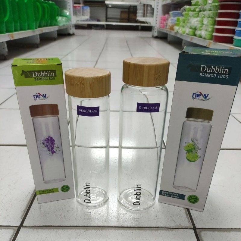 Jual Dubblin Bottle BAMBOO 600 | 1000 ml - Botol Air Minum Kaca Bening ...