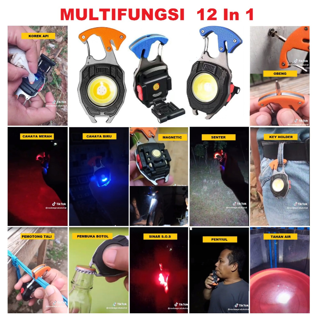 Jual SENTER KOREK MULTIFUNGSIH 12 IN 1 senter camping Senter LED COB ...