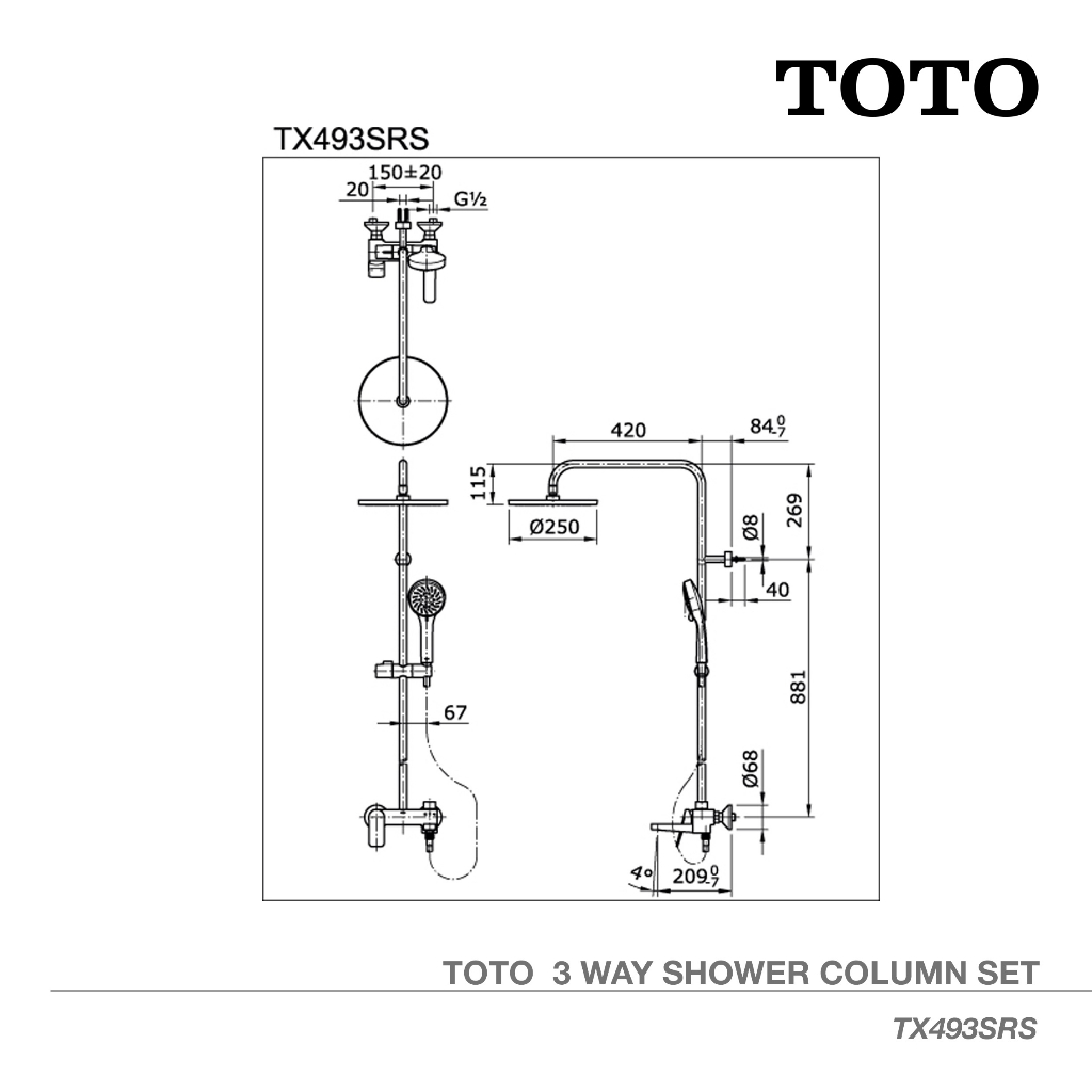 Jual TOTO TX493SRS 3 Way Shower Column Set | Shopee Indonesia