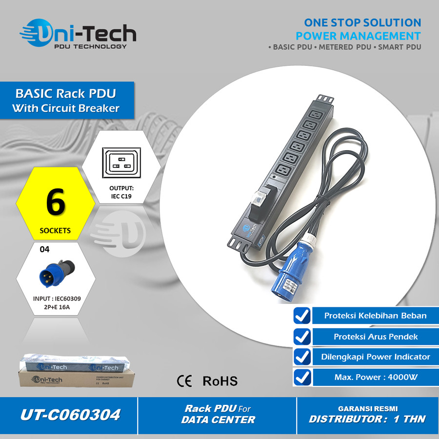 Jual PDU 6 Holes, Sockets C19 with MCB Input IEC60309 2P+E 16A | Shopee ...