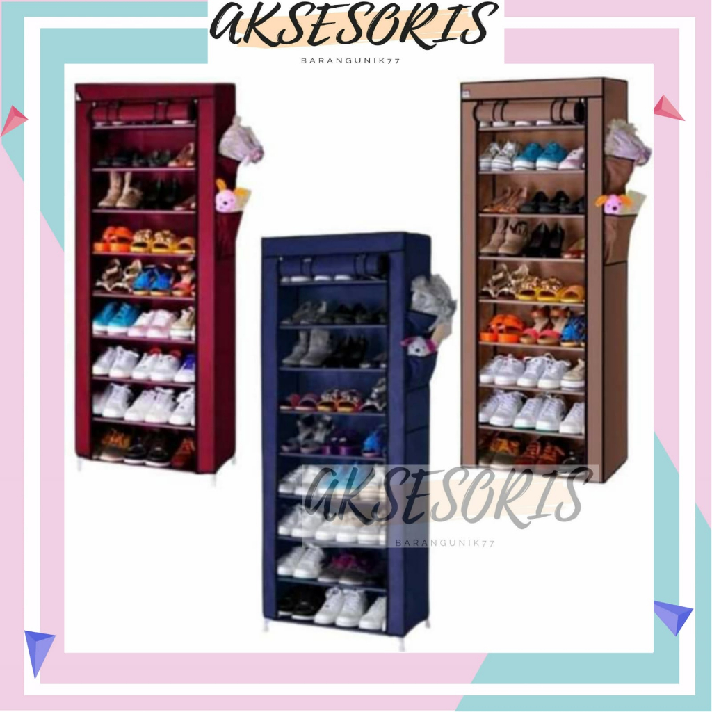 Jual RAK SEPATU 10TH 9 SUSUN RAKITAN SHOES RACK WITH DUST COVER ...