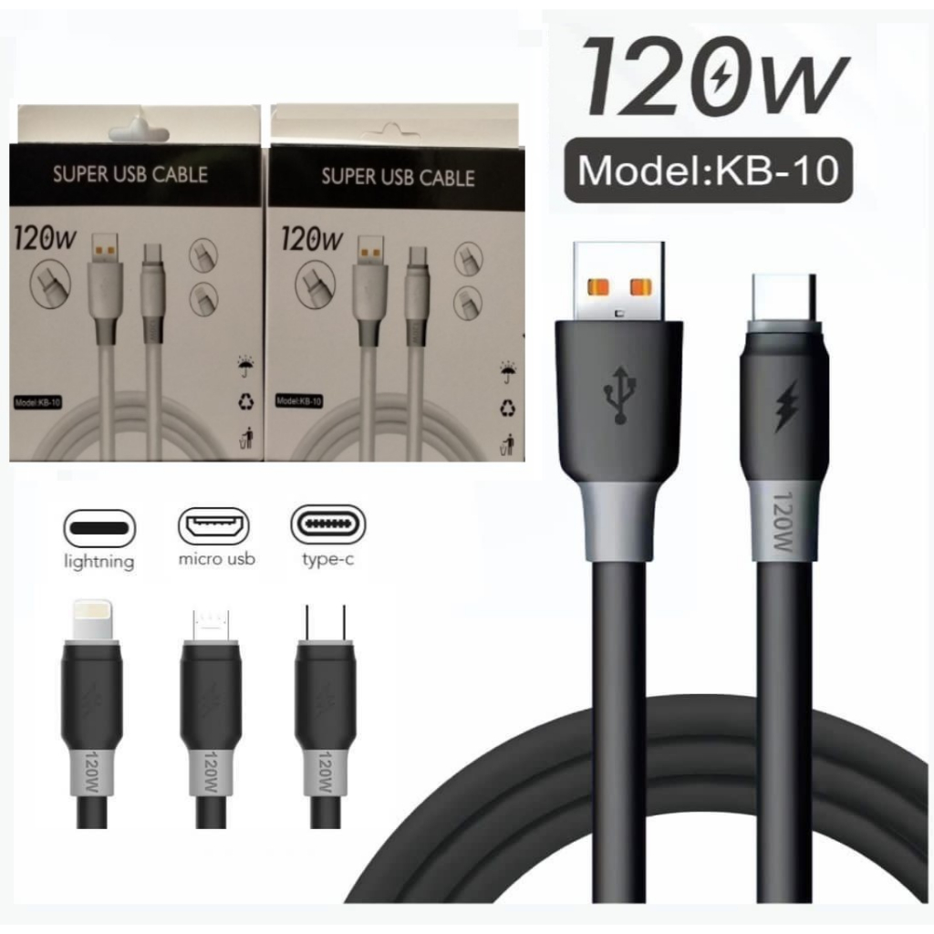Jual Kabel Data Silicone KB-10 120W Edisi Full Black Super Usb Cable ...