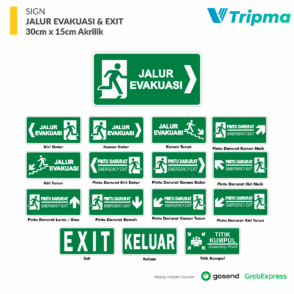 Jual Rambu Jalur Evakuasi - Exit 30cm x 15cm Acrylic + Sticker Cutting ...