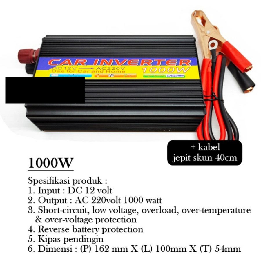Jual Inverter Car DC 12V to AC 220V Power Besar Reversed Battery Protection - 1000W | Shopee ...