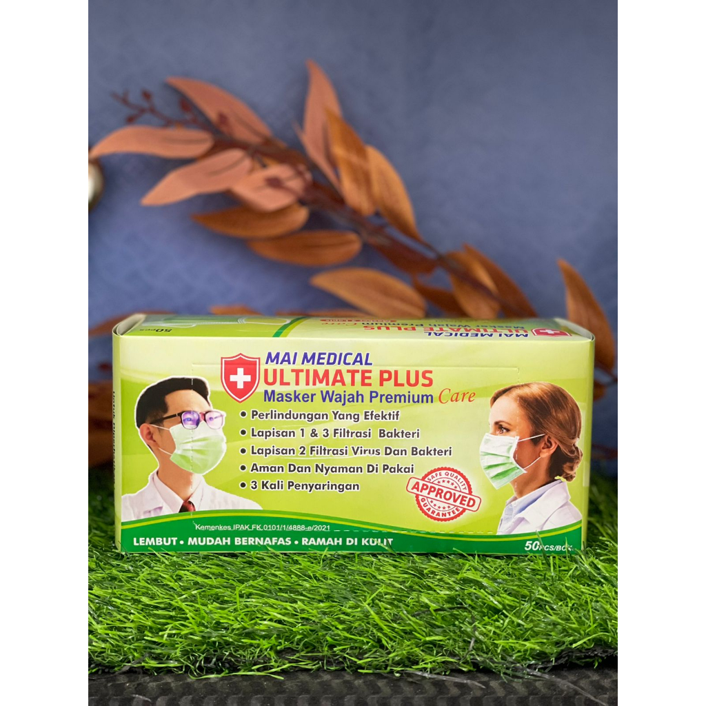 Jual Masker 3 Ply 50 Pcs Earloop Ultimate Plus Masker Wajah Premium