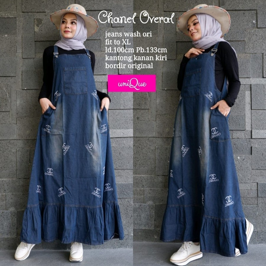 Jual cha-cha overall jeans bordir / overall rok wanita jeans / overall ...