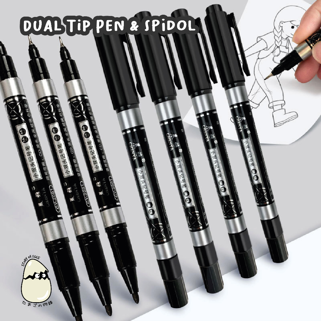 Jual Dual Tip Pen Marker Aesthetic Pen 2 sisi Pen Hitam Pekat Pen Viral ...