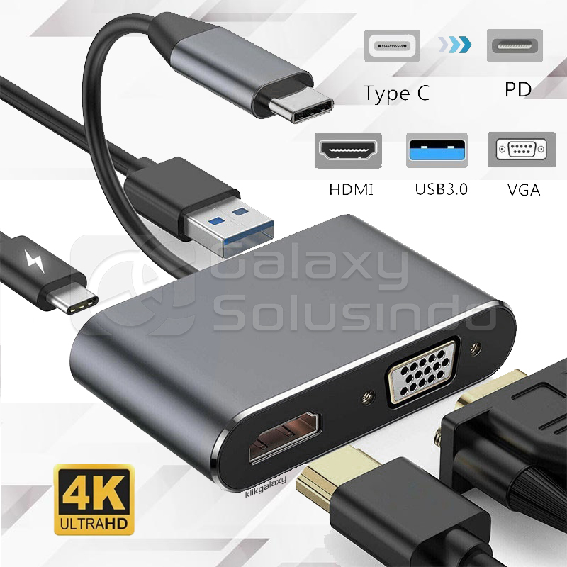 Jual Converter USB Type C To HDMI 4K VGA USB Type A 3.0 PD Multiport ...