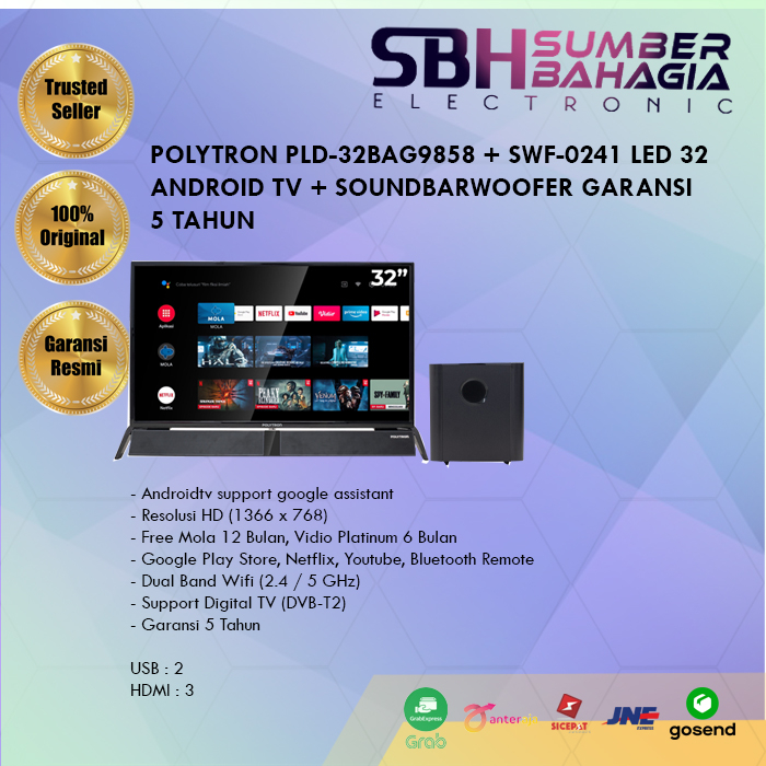 Jual POLYTRON PLD-32BAG9858 + SWF-0241 LED 32 ANDROID TV + SOUNDBARWOOFER GARANSI 5 TAHUN (NEW ...