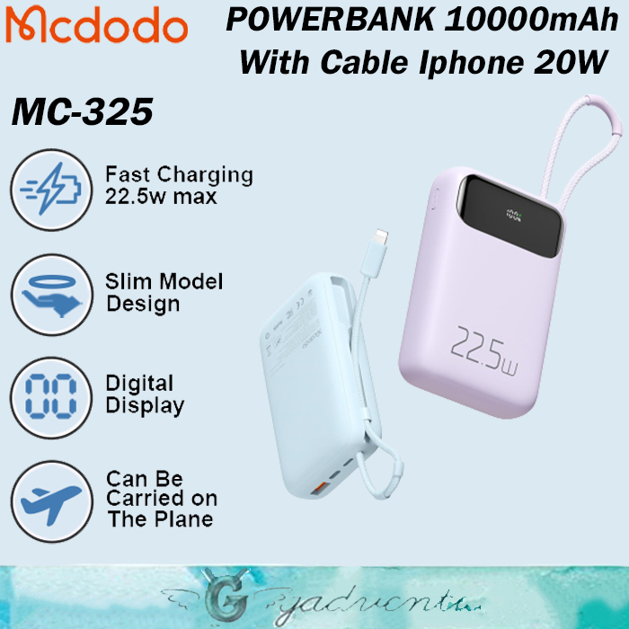 Jual Mcdodo MC-325 Powerbank 10000mAh PB USB A + USB Type C Output ...