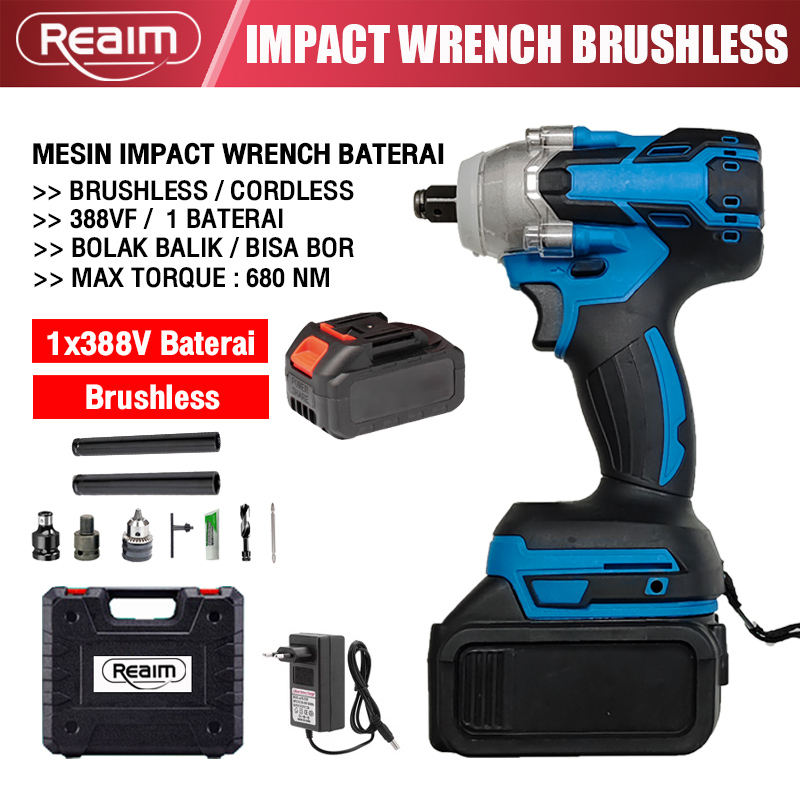 Jual Reaim Cordless Impact Wrench Brushless 13Mm 1/2Inch Untuk Baut ...