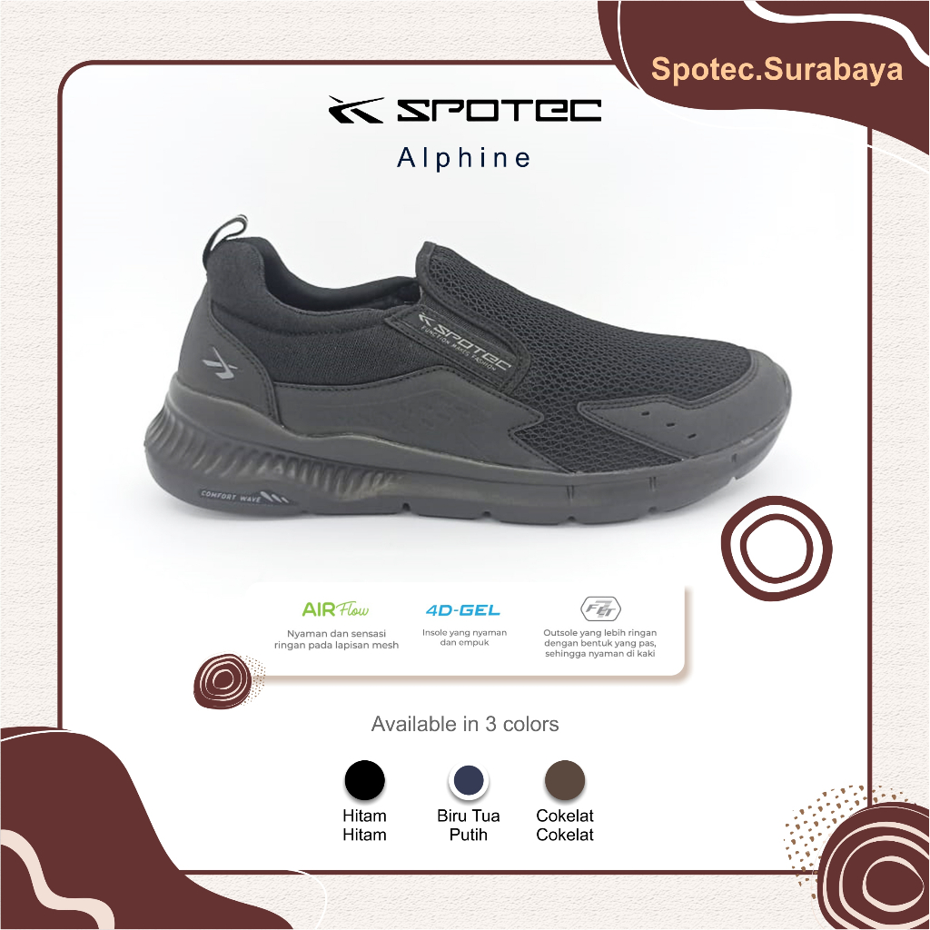 Jual Sepatu Slip On SPOTEC ALPINE Hitam-Hitam | Shopee Indonesia
