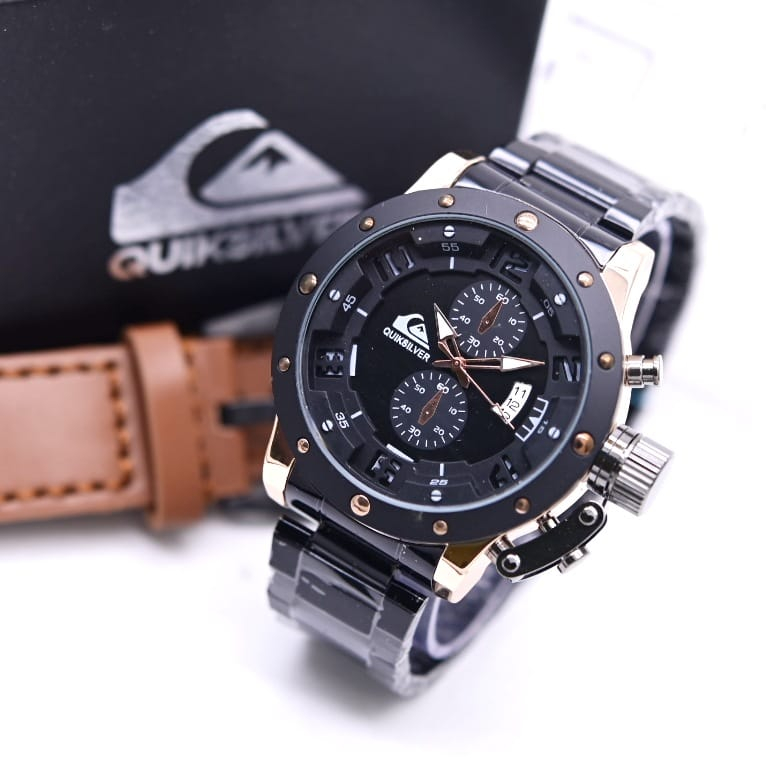 Jual Jam Tangan Pria Quicksilver QS-871 FREE STRAP KULIT Strap Rantai Tanggal Aktif Free Box ...