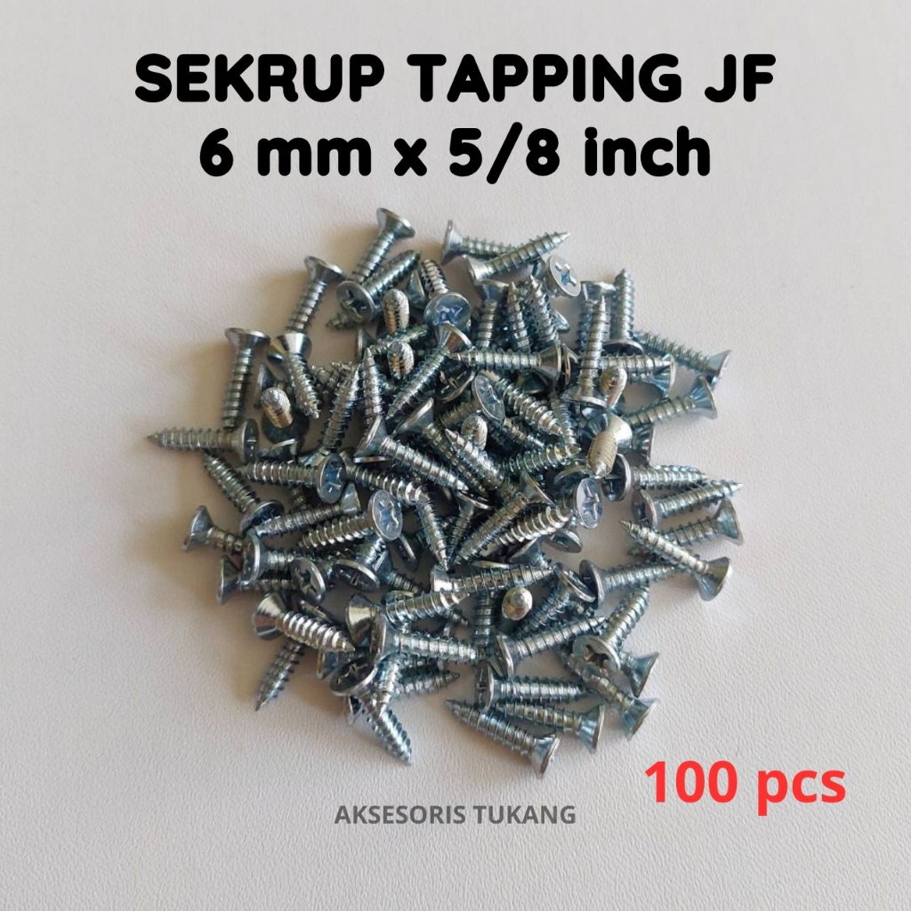 Jual Sekrup Cacing JF 6 mm x 5/8 inch Isi 100 Pcs / Skrup Tapping 6mm x ...