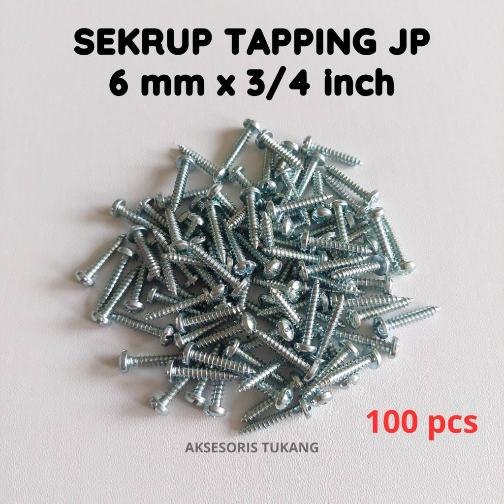 Jual Sekrup Cacing JP 6 mm x 3/4 inch Isi 100 Pcs / Skrup Tapping 6mm x ...