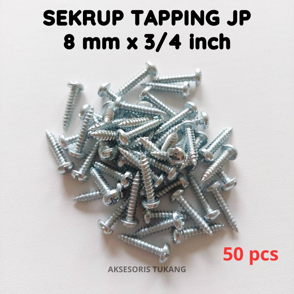 Jual Sekrup Cacing JP 8 mm x 3/4 inch Isi 50 Pcs / Skrup Tapping 8mm x ...