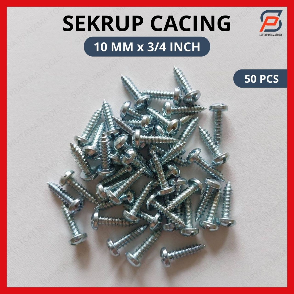 Jual Sekrup Cacing JP 10 mm x 3/4 inch Isi 50 Pcs / Skrup Tapping 10 mm ...