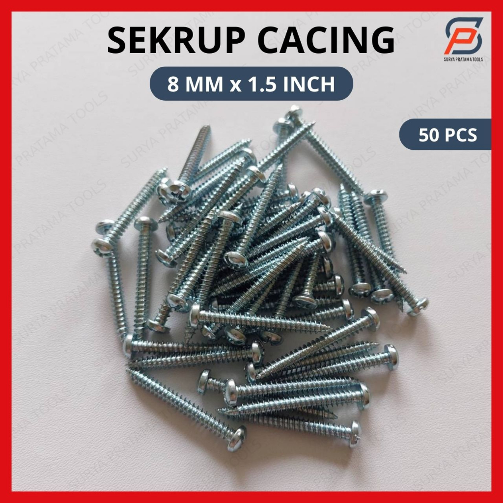 Jual Sekrup Cacing JP 8 mm x 1.5 inch Isi 50 Pcs / Skrup Tapping 8 mm x ...