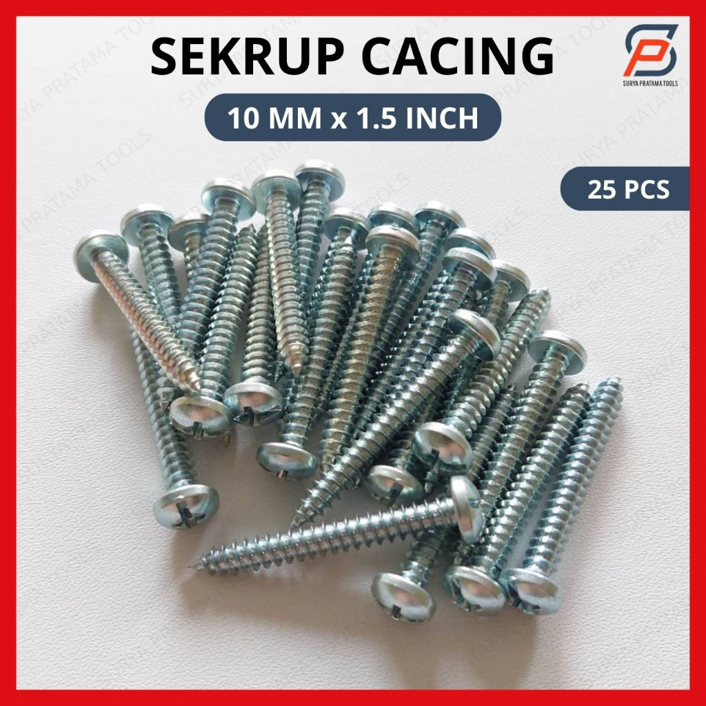 Jual Sekrup Cacing JP 10 mm x 1.5 inch Isi 25 Pcs / Skrup Tapping 10 mm ...