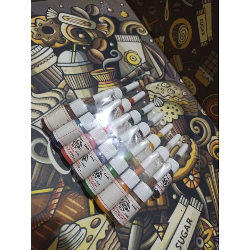 Jual 1 set tinta tatto 6 warna,tinta warna tatto tubuh merk dragon ...