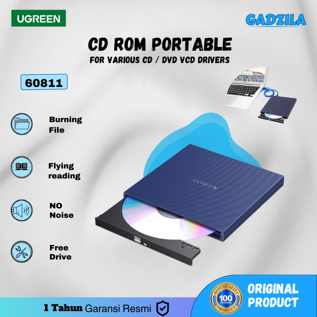 Jual UGREEN External DVD Drive Slim Portable Optical Burner Rewriter CD ROM USB Drive PC ...
