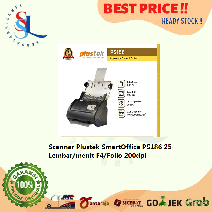 Jual Scanner Plustek SmartOffice PS186 25 Lembar/menit F4/Folio 200dpi ...