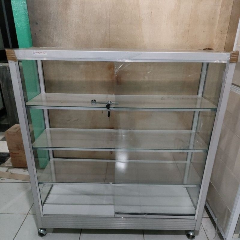 Jual (KHUSUS BOGOR) RAK ETALASE KACA 1,2 METER + RODA | Shopee Indonesia