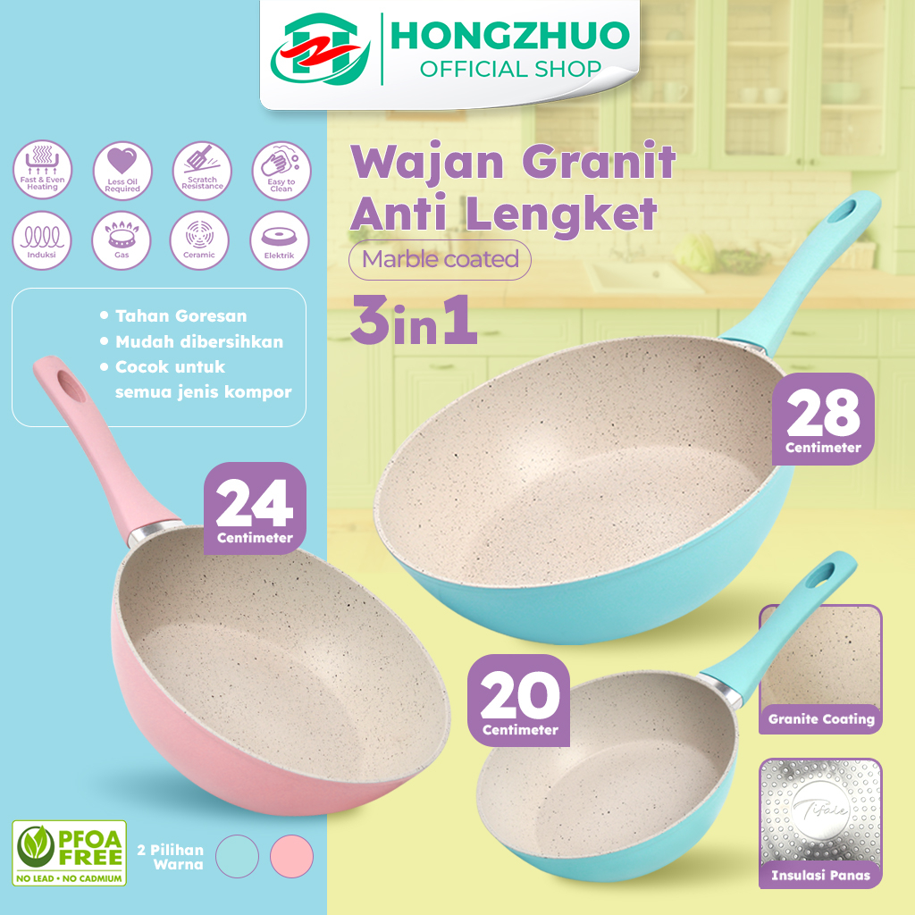Jual Tifale by Hongzhuo Wok Pan 20cm 24cm 28cm Panci Penggorengan Wokpan White Marble Pastel ...
