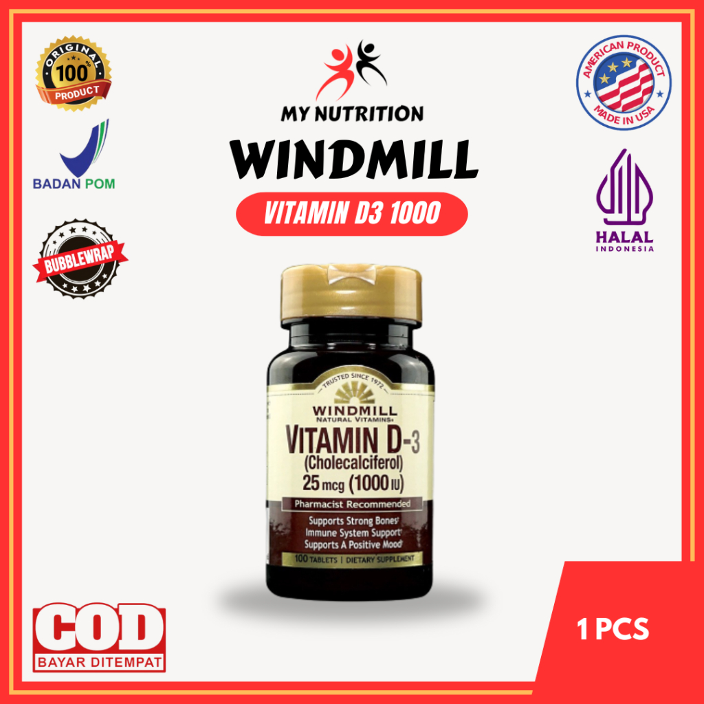 Jual Windmill Vitamin D3 1000 VIT D 100 Tabs BPOM Menaikkan Imunitas ...