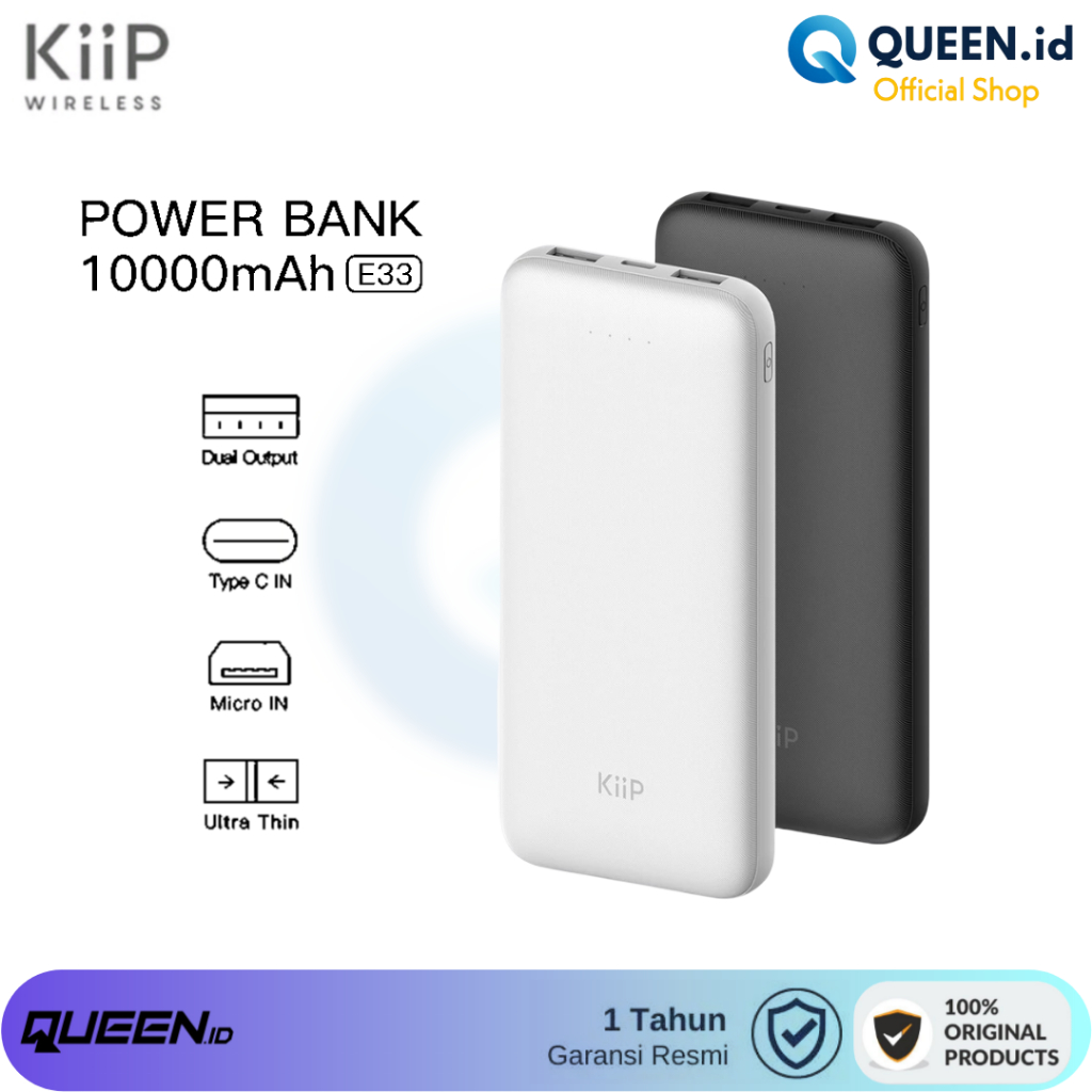 Jual KiiP E33 Powerbank Slim 10000mAh Dual Output USB Power Bank 10000 ...