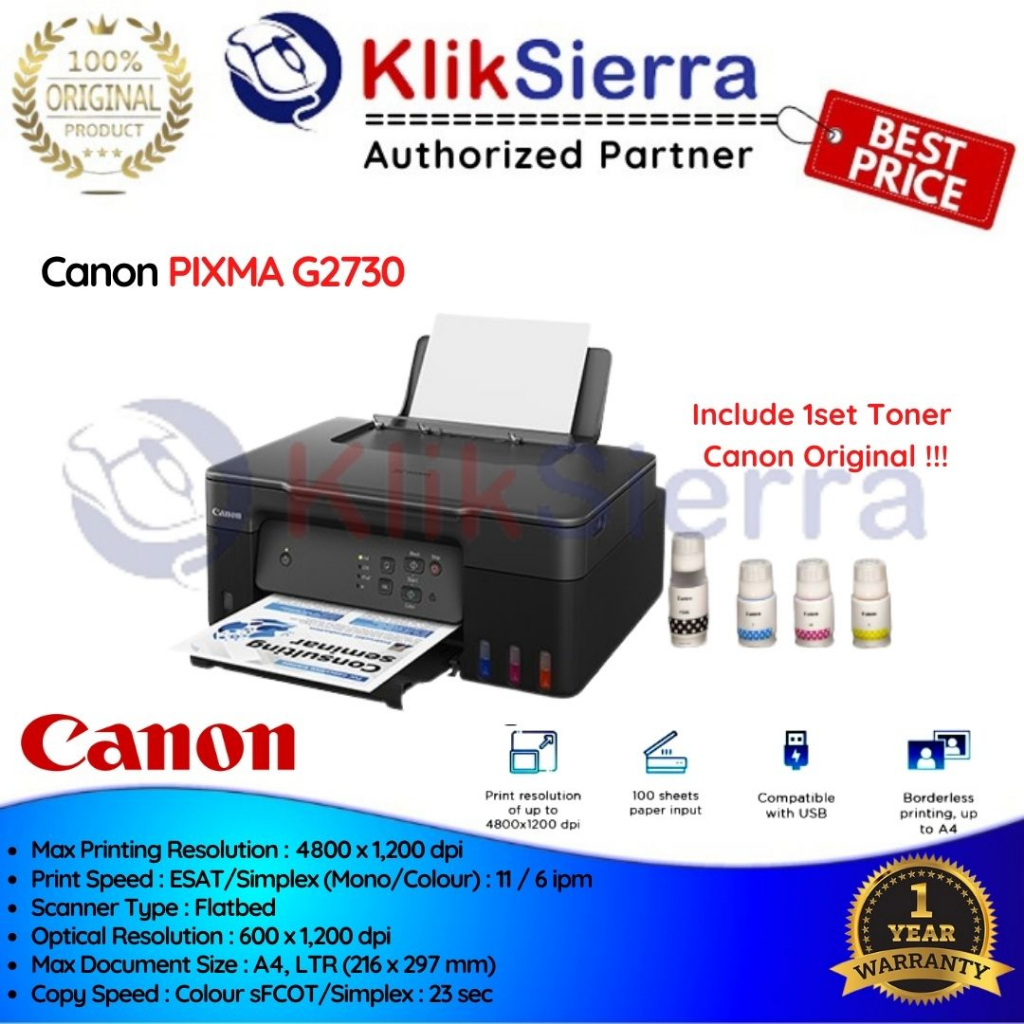 Jual Printer Canon PIXMA G2730 Ink Tank AIO Print Scan Copy | Shopee ...