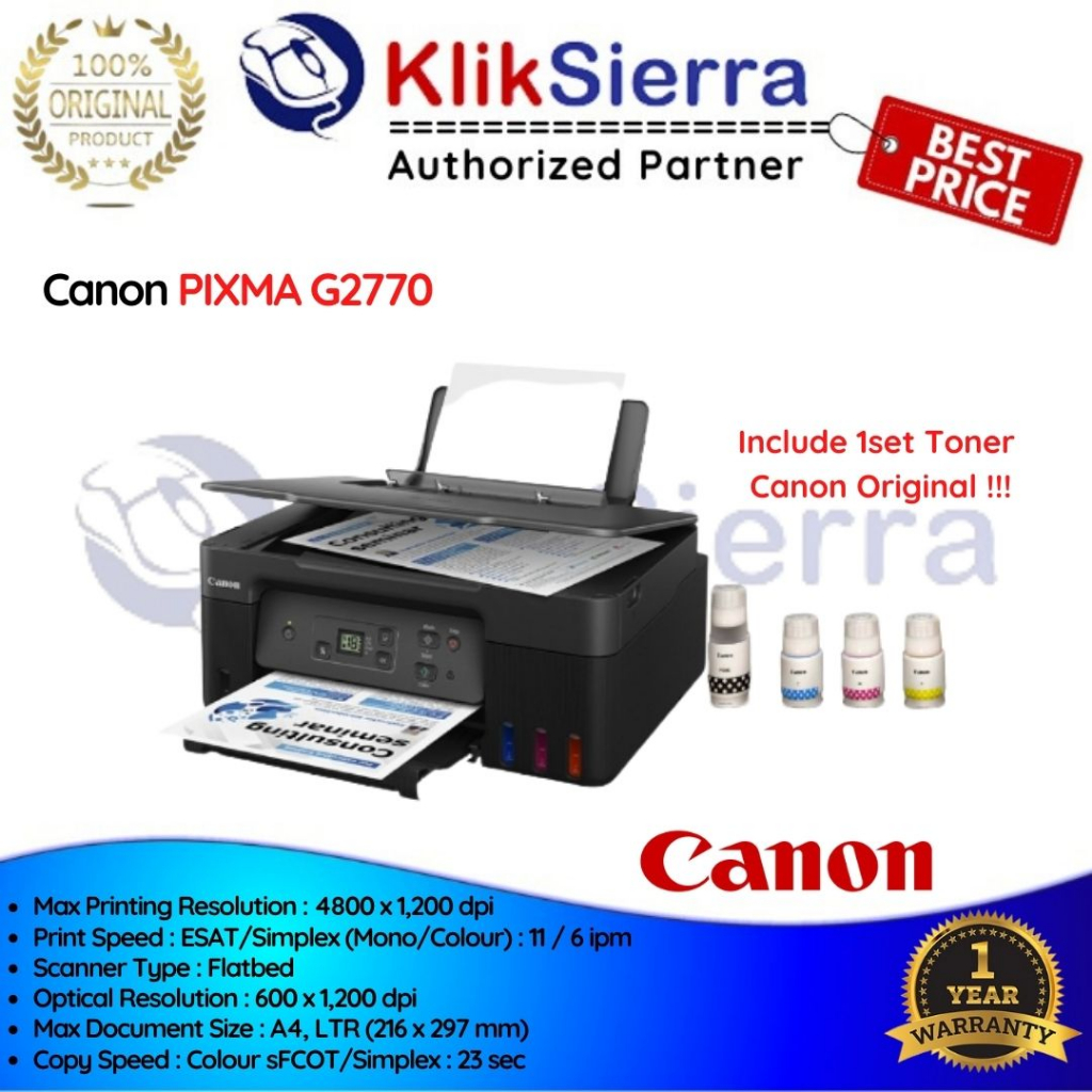 Jual Printer Canon PIXMA G2770 Ink Tank AIO Print Scan Copy | Shopee ...