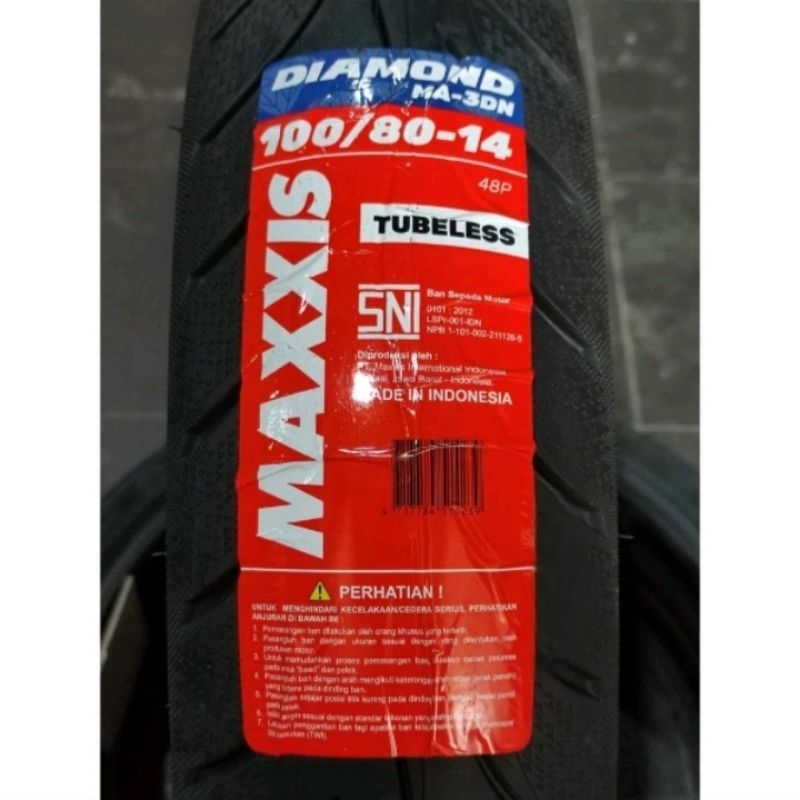 Jual Maxxis Diamond MA-3DN 100/80-14 Tubeless Untuk Matic | Shopee ...