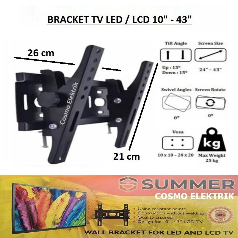 Jual Bracket / Breket TV LED LCD SUMMER Tempel 10, 22, 32, 40, 43" Inch ...