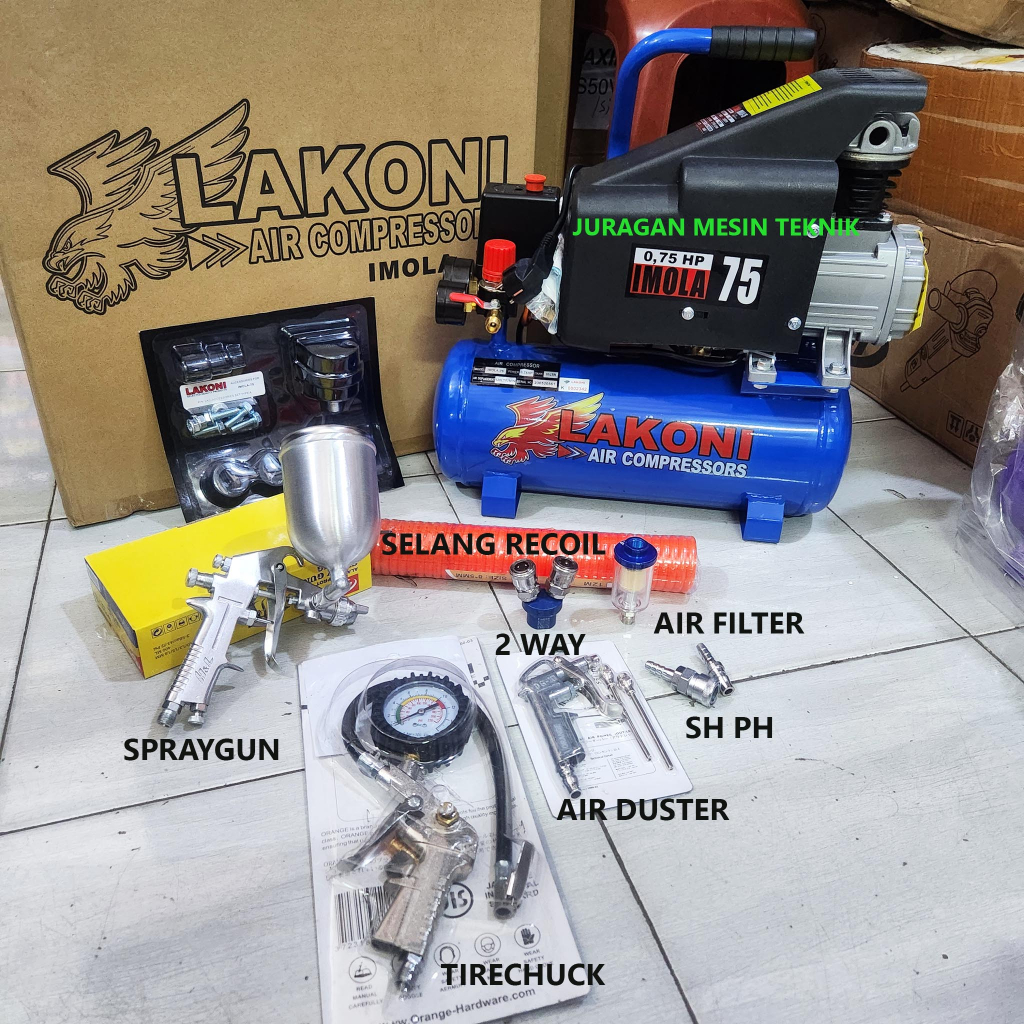 Jual Paket Mesin Kompresor oli Lakoni Imola 75 spray gun | Shopee Indonesia