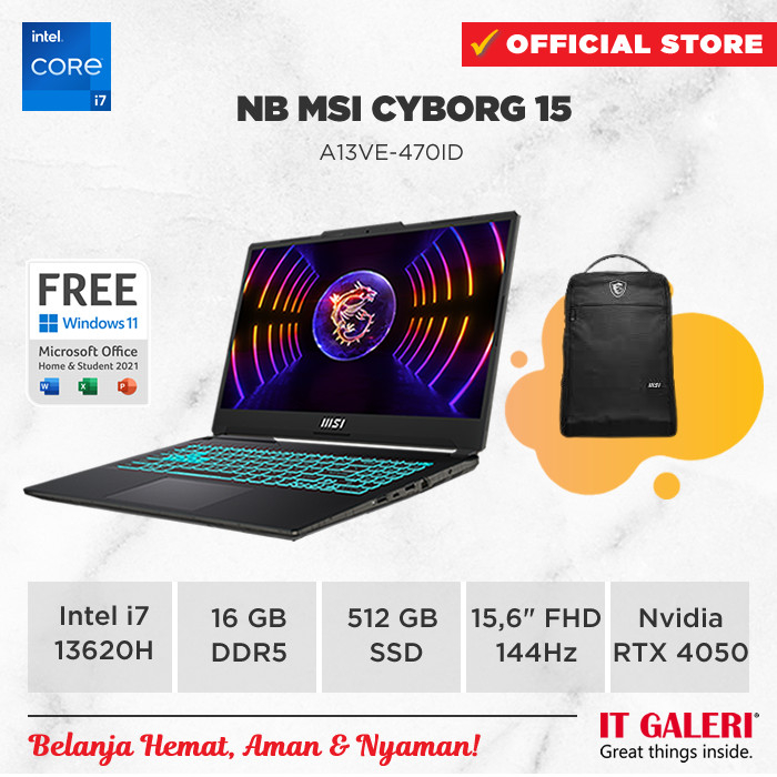 Jual MSI CYBORG 15 A13VE-470ID GeForce RTX™4050 - i7-13620H/16GB/512GB ...
