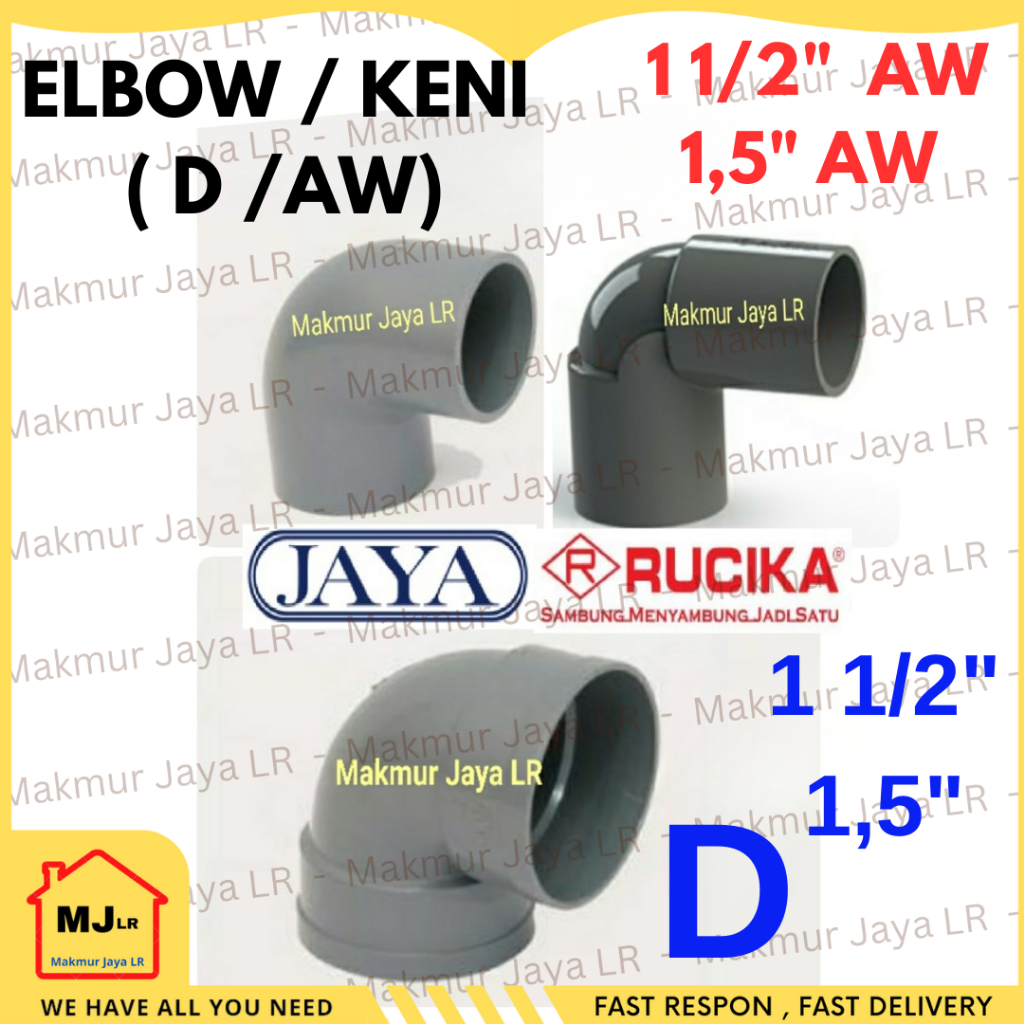 Jual Keni 1 1/2" Knee 1,5 inch Elbow L 90⁰ 90 derajat PVC RUCIKA / JAYA - Tipe D / AW TEBAL 11/2 ...
